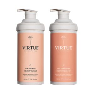 virtue curl sulfate free shampoo and conditioner set with jojoba oil for curly hair with frizz control, color safe, 17 fl oz each