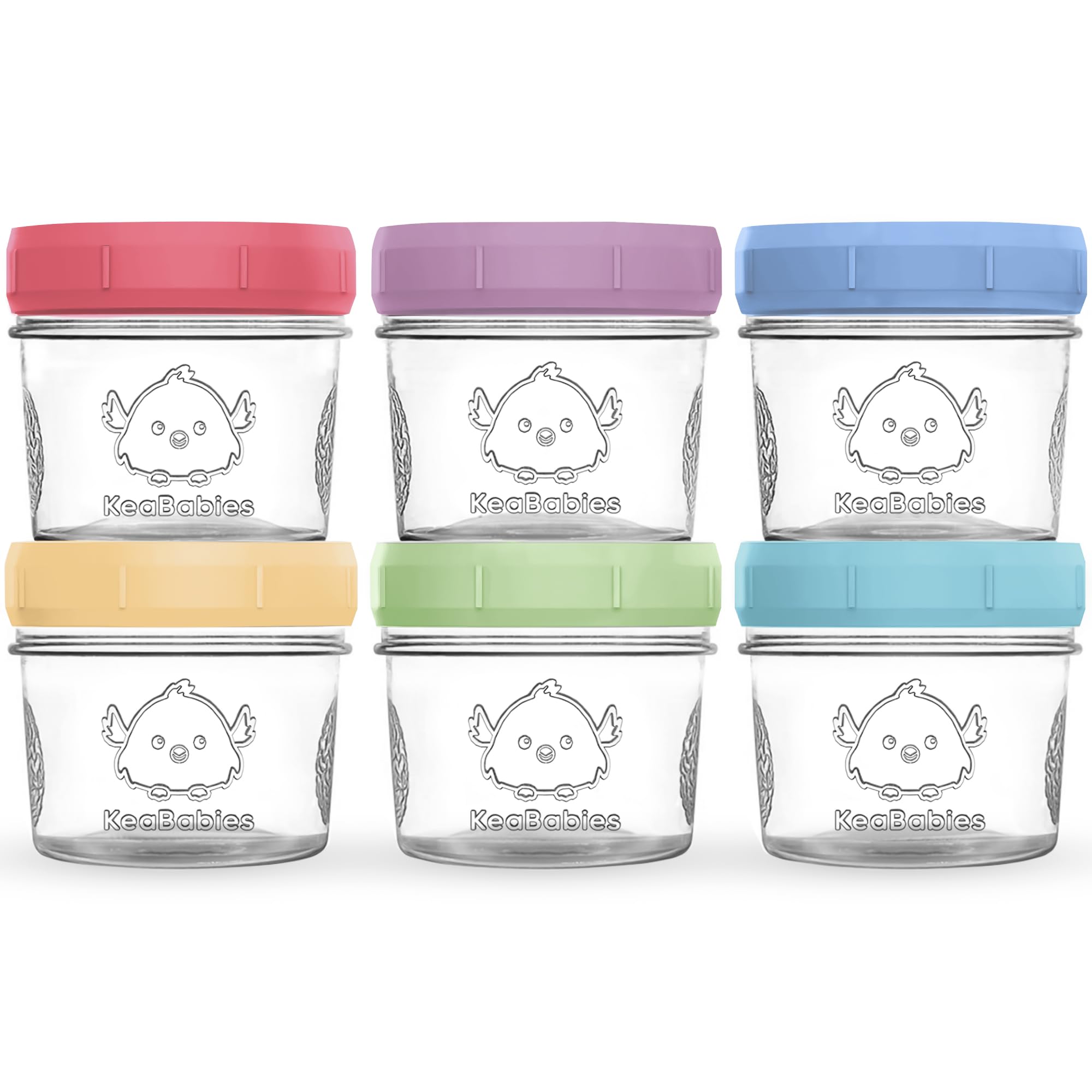 KeaBabies 6pk 4oz Glass Baby Food Containers - Leak-Proof, Microwavable Small Baby Glass Jars with Lids, Baby Food Storage Containers, Baby Snack Containers, BPA-Free Baby Food Jars (Nord)