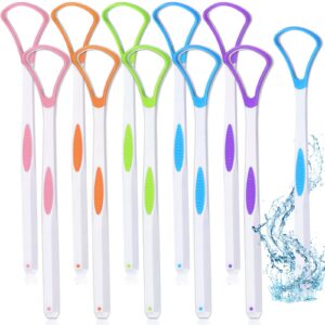 10 pieces tongue scraper tongue cleaner plastic tongue brush for adults oral healthy care, pink blue green purple orange