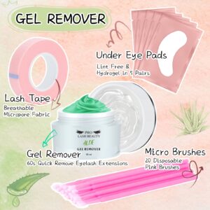 Eyelash Extension Remover Kit 10ML Fragrance Lash Remover for Lash Extensions Aloe Scent Eyelash Remover with Eye Patch Microswab Brushes No Irritation Quick Dissolves Eyelash Adhesive Removal Aloe