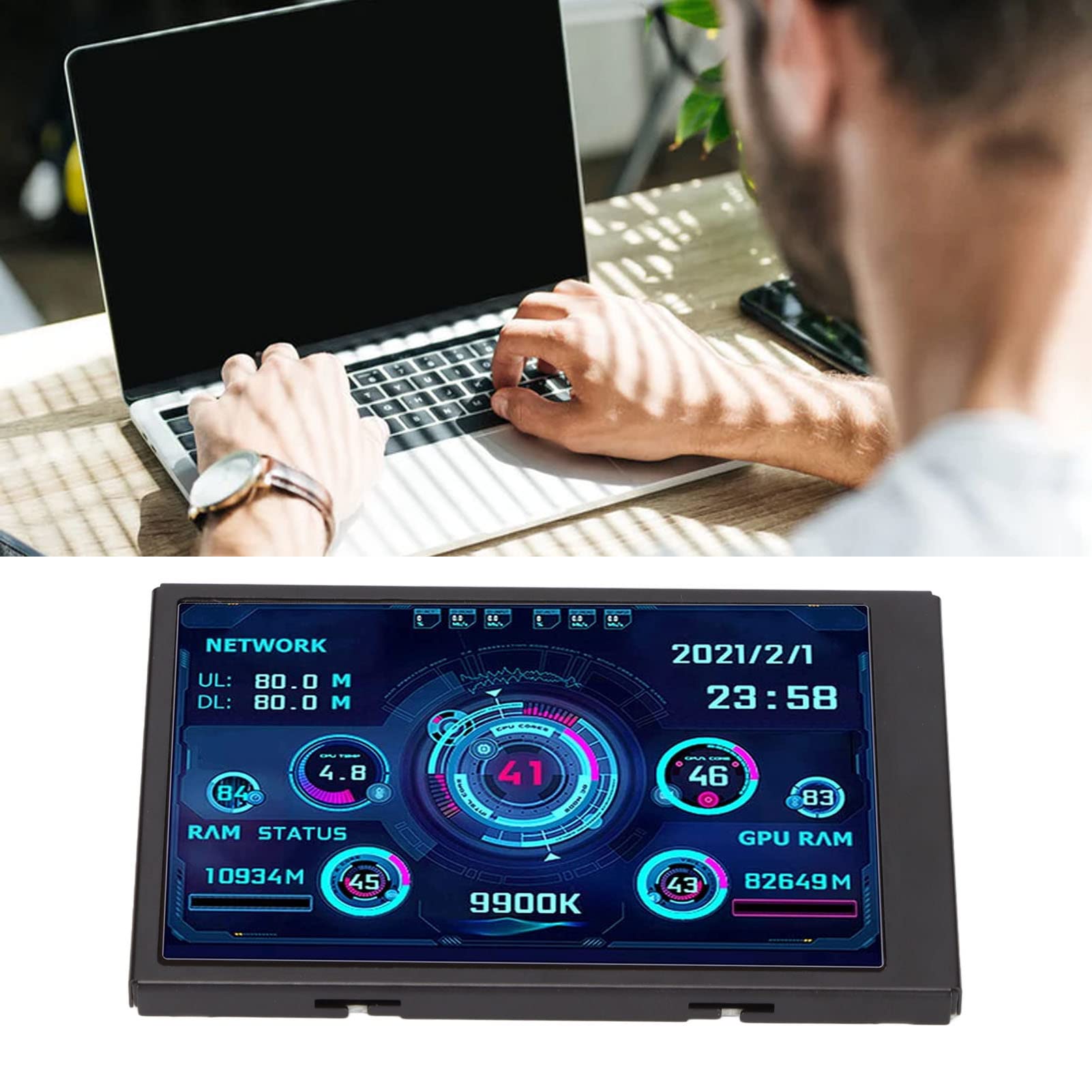 Computer Temp Monitor, 3.5in IPS USB Mini Screen PC Sensor Panel Display Temperature Monitor for AIDA64 PC CPU Data Monitor, Only Support for Windows System