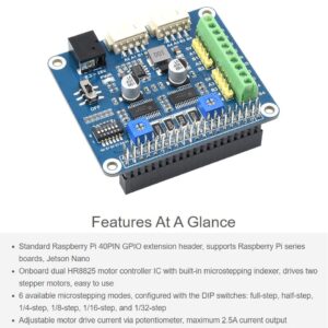 Waveshare HRB8825 Stepper Motor HAT Compatible with Raspberry Pi Drives Two Stepper Motors Up to 1/32 Microstepping