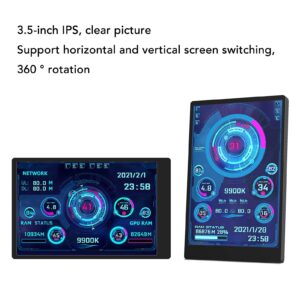 Computer Temp Monitor, 3.5in IPS USB Mini Screen PC Sensor Panel Display Temperature Monitor for AIDA64 PC CPU Data Monitor, Only Support for Windows System