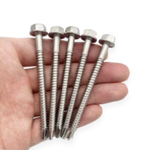 Yoliko #14 x 3" (1" to 3" Available) Hex Washer Head Self Drilling Screws, 410 Stainless Steel, Self Tapping Sheet Metal Tek Screws, 25 PCS