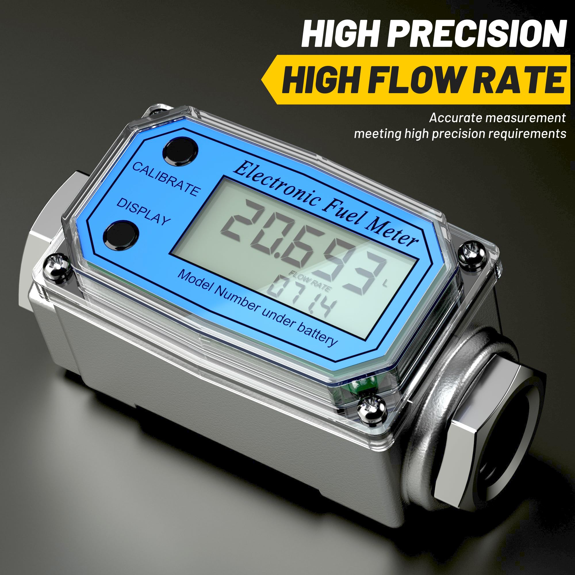 Turbine Flow Meter, Electronic Oil Flowmeter, Kerosene Gas Methanol Diesel Fuel Flow Digital Meter, 3/4" 10-100L/Min LCD Display BSPT/NPT with Battery