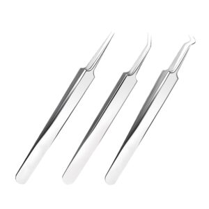 3 pcs stainless steel blackhead splinter remover tweezers blackhead removal needle pointed tweezers ingrown hair tweezers