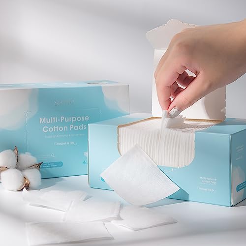 SHINO Multi Purpose Cotton Pads for Face, 4-Layer Cotton Pads Makeup Remover 100% Cotton Chemical Free Biodegradable 2" x 3" Sensitive Skincare Pads