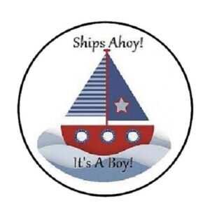 48 pcs ships ahoy its a boy!​ stickers envelope seals labels round tags, stamps sticker for gift cards, envelopes, boxes for holiday, birthday, christmas