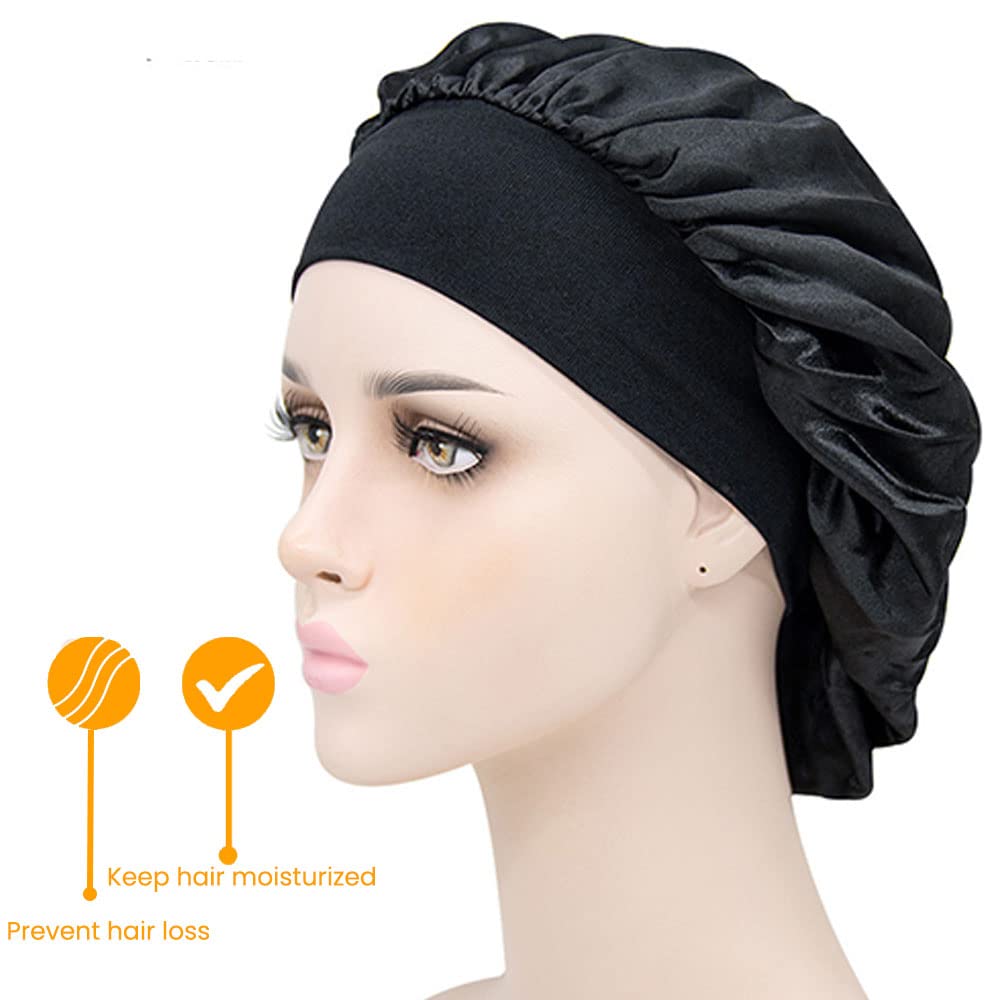 4Pcs Silk Bonnet Satin Bonnet，Hair Bonnets for Sleeping Long Hair Silk Hair Warp for Women Soft Wide Band Night Sleep Cap for Girls Kids