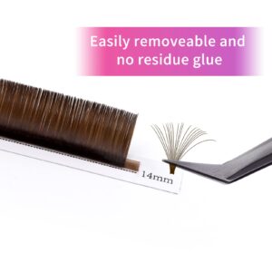 Brown Lash Extensions Easy Fan Volume Lashes Colored Lash Extensions C/D Curl Volume Lash Extension 0.07 FADLASH Self Fanning Eyelash Extensions (Dark Brown-0.07C, 8-14mm)