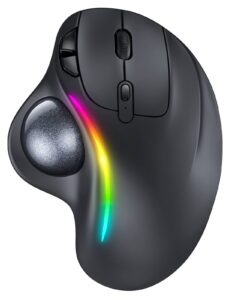 peious trackball mouse wireless - ergonomic rollerball mouse with rgb backlit,(2.4g usb + bluetooth) connection thumb control mouse rechargeable compatible with ipad, mac, windows pc - black