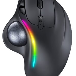 PEIOUS Trackball Mouse Wireless - Ergonomic Rollerball Mouse with RGB Backlit,(2.4G USB + Bluetooth) Connection Thumb Control Mouse Rechargeable Compatible with iPad, Mac, Windows PC - Black