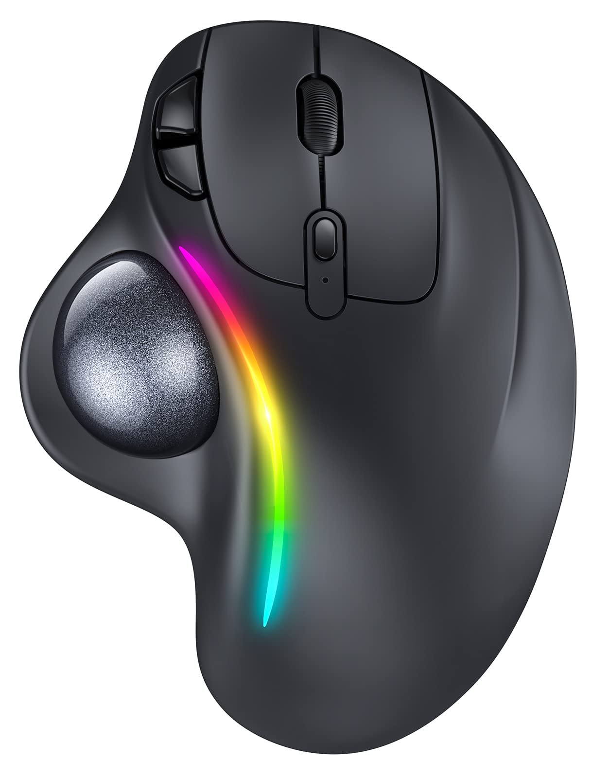 PEIOUS Trackball Mouse Wireless - Ergonomic Rollerball Mouse with RGB Backlit,(2.4G USB + Bluetooth) Connection Thumb Control Mouse Rechargeable Compatible with iPad, Mac, Windows PC - Black