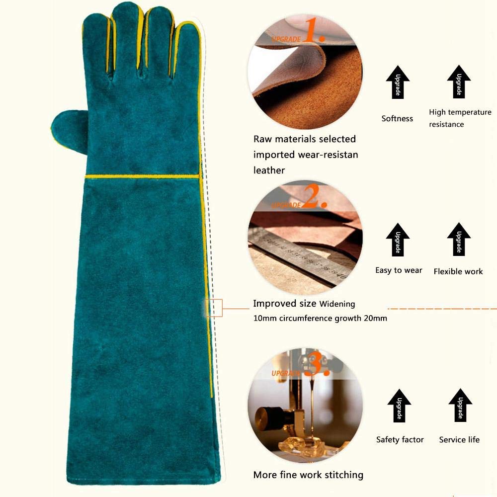 Elolicu 22 Inch Bite Proof Animal Handling Gloves, Welding Gloves Pets Anti Bite Scratch Protection Long Gloves Heat Resistant Bite Resistant Gloves for Dog Cat Snake Wild Animals BBQ Reptile Porter