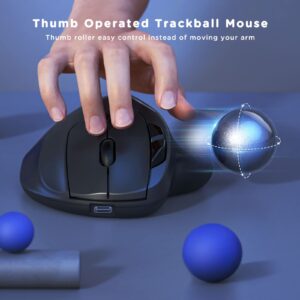 PEIOUS Trackball Mouse Wireless - Ergonomic Rollerball Mouse with RGB Backlit,(2.4G USB + Bluetooth) Connection Thumb Control Mouse Rechargeable Compatible with iPad, Mac, Windows PC - Black