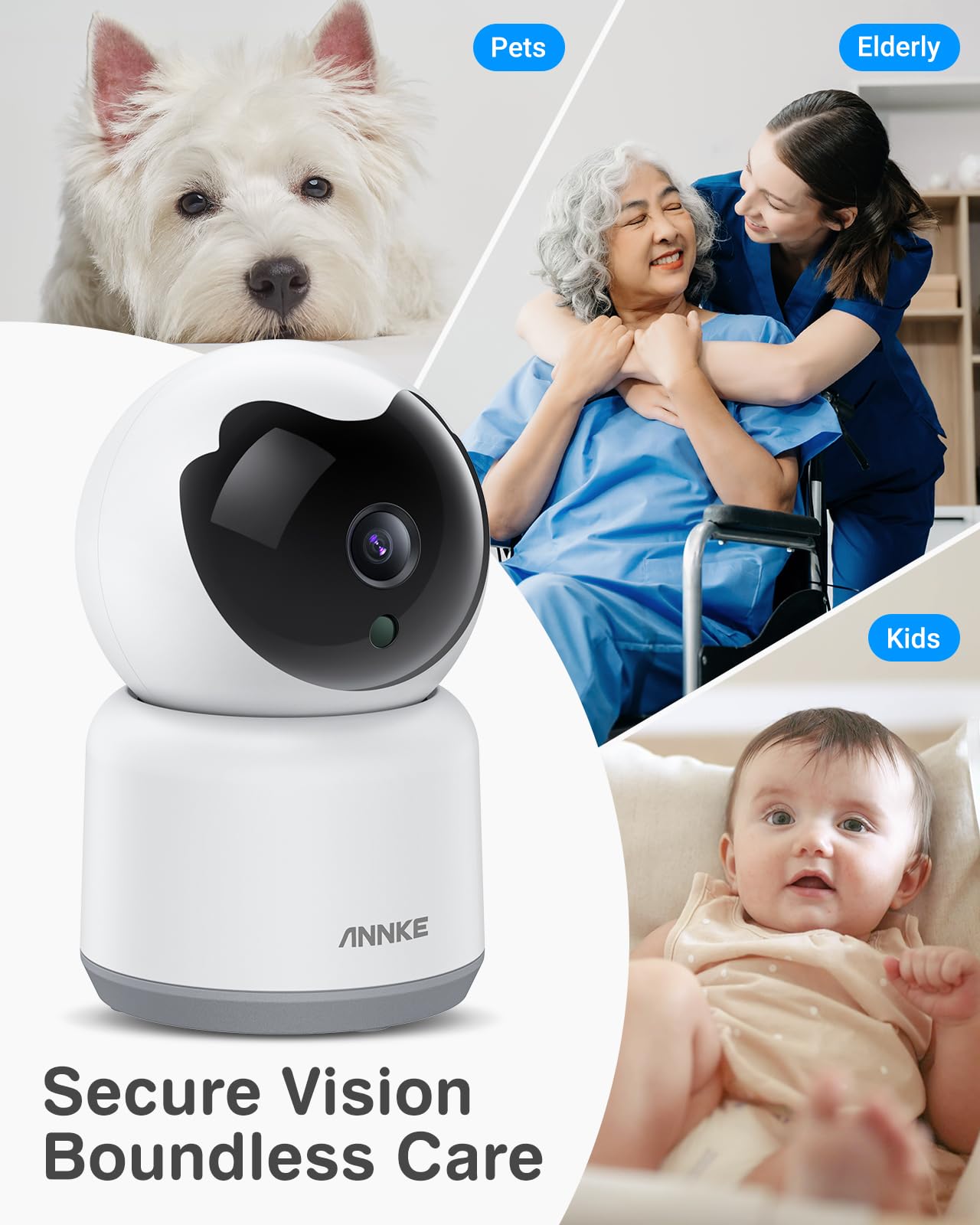 ANNKE Crater 2-2K WiFi Pan Tilt Smart Security Camera, Upgraded 3MP Baby/Pet Monitor, Indoor IP Camera 360-degree with Two-Way Audio, Human Motion Detection, Cloud & SD Card Storage, Works with Alexa