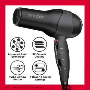 Revlon Turbo Hair Dryer | 1875 Watts of Maximum Shine, Fast Dry (Black)