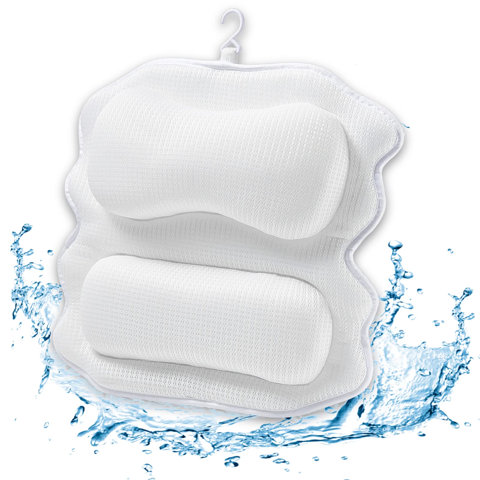 Bathtub Pillow Bath Pillows for Tub Neck and Back Support, Luxury Bath Tub Pillow for Headrest, Bathtub Pillows for Head and Neck Bath Cushion Shower Pillow for Bathtub with 6 Strong Suction Cups