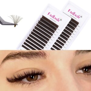 Brown Lash Extensions Easy Fan Volume Lashes Colored Lash Extensions C/D Curl Volume Lash Extension 0.07 FADLASH Self Fanning Eyelash Extensions (Dark Brown-0.07C, 8-14mm)