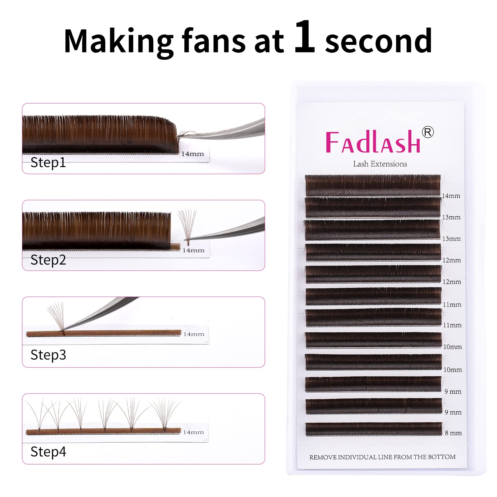 Brown Lash Extensions Easy Fan Volume Lashes Colored Lash Extensions C/D Curl Volume Lash Extension 0.07 FADLASH Self Fanning Eyelash Extensions (Dark Brown-0.07C, 8-14mm)