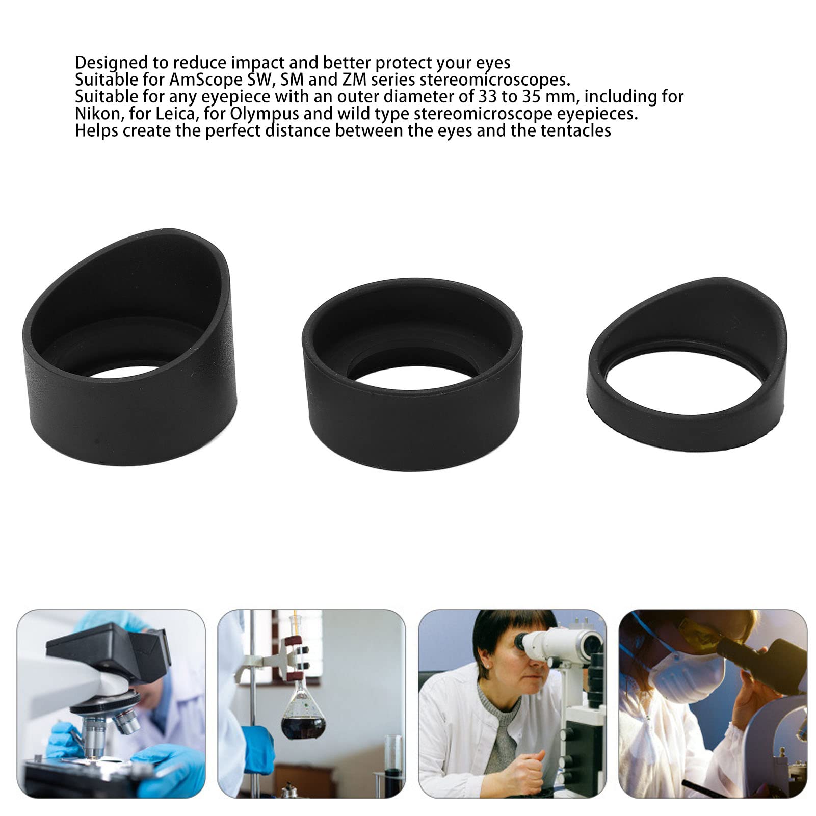 3pcs Microscope Eyepiece Eyeshields, Suitable for AmScope SW, and ZM Series Stereomicroscopes, Soft Rubber Eyepiece Eye Eye Guards Cups.