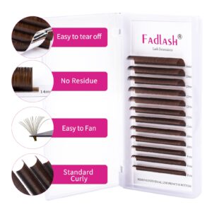 Brown Lash Extensions Easy Fan Volume Lashes Colored Lash Extensions C/D Curl Volume Lash Extension 0.07 FADLASH Self Fanning Eyelash Extensions (Dark Brown-0.07C, 8-14mm)