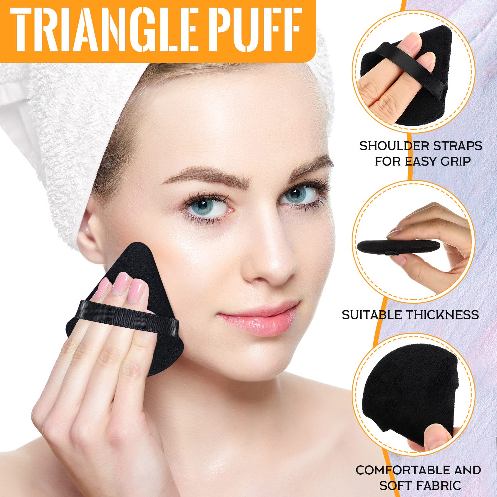 100 Pcs Powder Puff Face Soft Makeup Puff Triangle Powder Puffs for Loose Powder Mineral Powder Body Powder Velour Cosmetic Foundation Wet Dry Sponge Makeup Tools (Black)