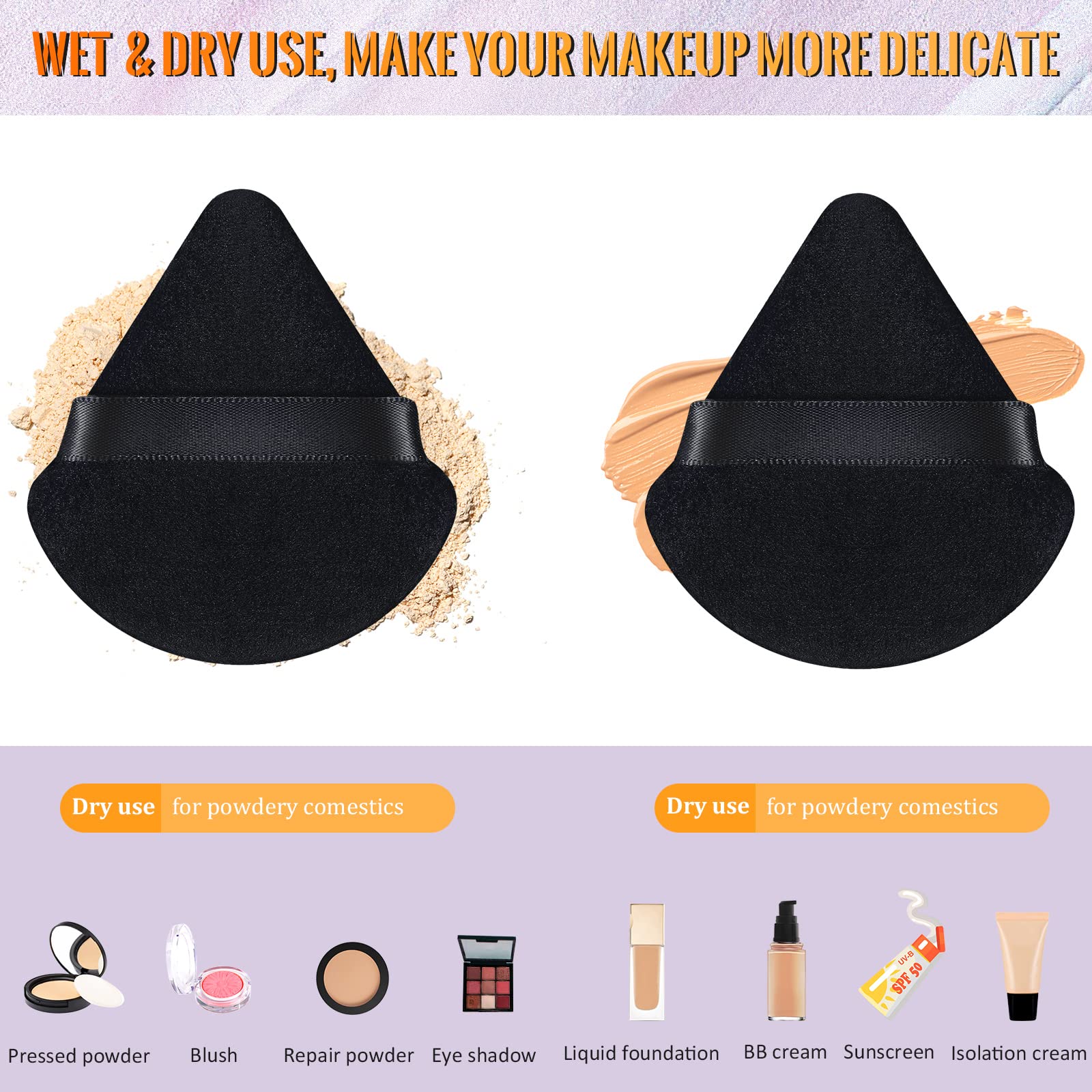 100 Pcs Powder Puff Face Soft Makeup Puff Triangle Powder Puffs for Loose Powder Mineral Powder Body Powder Velour Cosmetic Foundation Wet Dry Sponge Makeup Tools (Black)