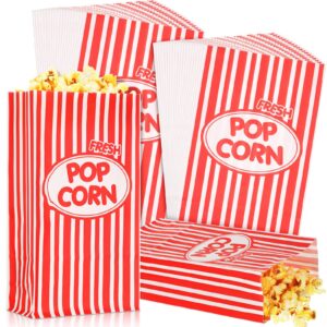 paper popcorn bags 2 oz disposable individual servings popcorn container flat bottom vintage popcorn bags for popcorn machine movie night party theaters carnivals, red and white striped (200 pieces)