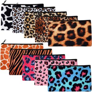 reginary 20 pieces cosmetic bag for women, roomy makeup bags with zipper toiletry bag pouch travel packing accessory organizer gifts, 7 x 4.3 inches(leopard)