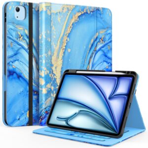 zonefoker case for ipad air 11-inch m2 (2024), ipad air 5th/4th generation 10.9'' (2022/2020), ipad pro 11 (4th/3rd/2nd/1st gen), multi-angle stand leather cover with pencil holder&pocket, marble blue