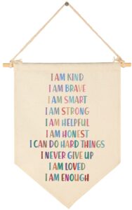 i am kind i am brave i am smart- kid affirmation gift- canvas hanging pennant flag banner wall sign decor gift for nursery baby kids girl boy teen bedroom playroom front door- birthday christmas gift