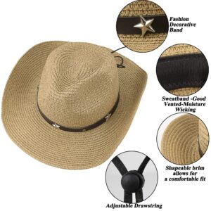 Straw Western Cowboy Hat for Toddler Girls Boys Summer Sun Hat Western Cowgirl for Kids 2-4Yrs Khaki