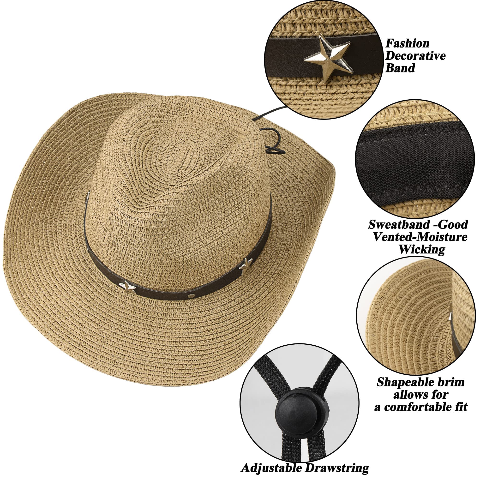 Straw Western Cowboy Hat for Toddler Girls Boys Summer Sun Hat Western Cowgirl for Kids 2-4Yrs Khaki