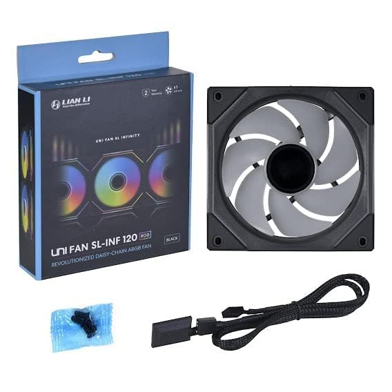 Lian Li UNI Fan SL-Infinity 120-Single Pack-ARGB Fan-Infinity Mirror-Daisy-Chain Design-Customizable Lighting Effects-One Cable Connection-Without Controller-Black-(UF-SLIN120-1B)