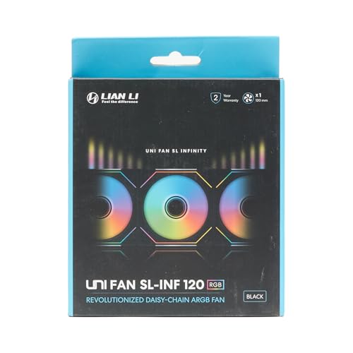 Lian Li UNI Fan SL-Infinity 120-Single Pack-ARGB Fan-Infinity Mirror-Daisy-Chain Design-Customizable Lighting Effects-One Cable Connection-Without Controller-Black-(UF-SLIN120-1B)