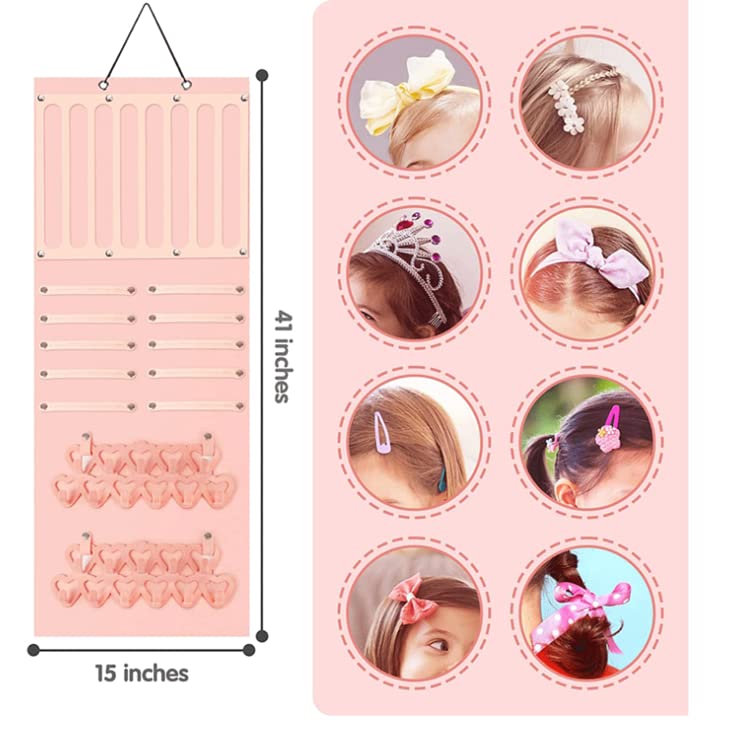 Bow Holder for Girls Hair Large Capacity, Felt Clips Storage Hanger Bows Organizer, Baby Headbands Wall Hanging Organiser Accessories, Set Holder, Pink, (J-1)