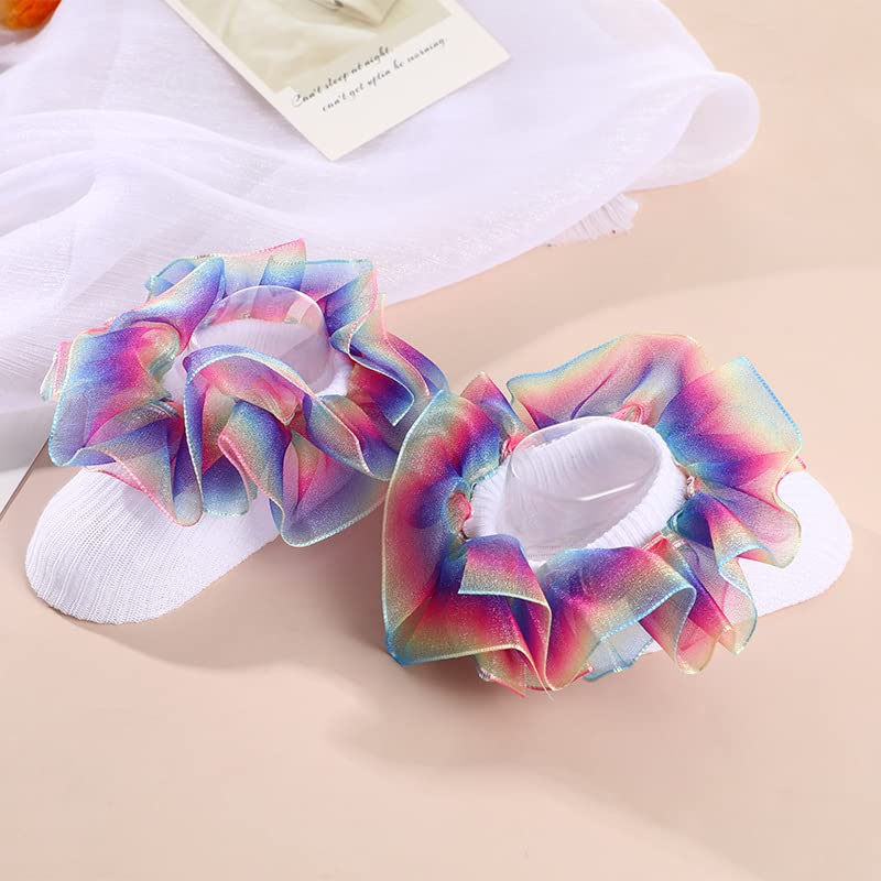 Hopply Toddler Girls Double Lace Socks Turn Cuff Shimmering Big Ruffle Rainbow Style Dress Lace Socks for Infant Kids