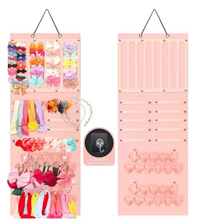 Bow Holder for Girls Hair Large Capacity, Felt Clips Storage Hanger Bows Organizer, Baby Headbands Wall Hanging Organiser Accessories, Set Holder, Pink, (J-1)