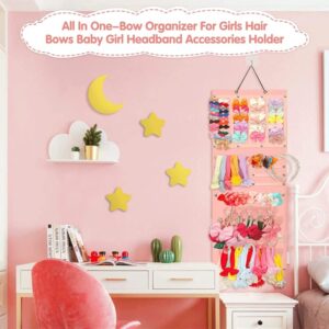 Bow Holder for Girls Hair Large Capacity, Felt Clips Storage Hanger Bows Organizer, Baby Headbands Wall Hanging Organiser Accessories, Set Holder, Pink, (J-1)