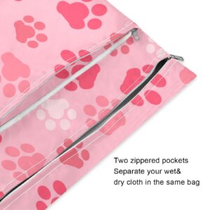 Kigai Pink Dog Paw Waterproof Wet Dry Bag Reusable with Handle for Travel, Beach, Pool, Diapers, Toiletries 2Pcs