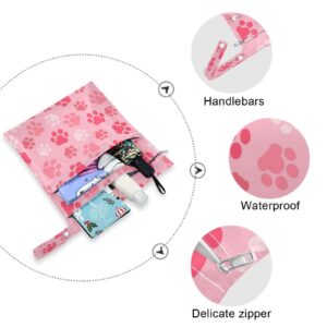 Kigai Pink Dog Paw Waterproof Wet Dry Bag Reusable with Handle for Travel, Beach, Pool, Diapers, Toiletries 2Pcs