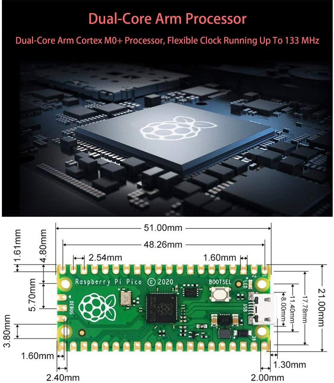 Raspberry Pi Pico Microcontroller Board, RP2040 Dual-core Arm Cortex M0+ Processor, Flexible Single Board Computer, Flagship Versatile Board by Raspberry Pi （1 Pack）