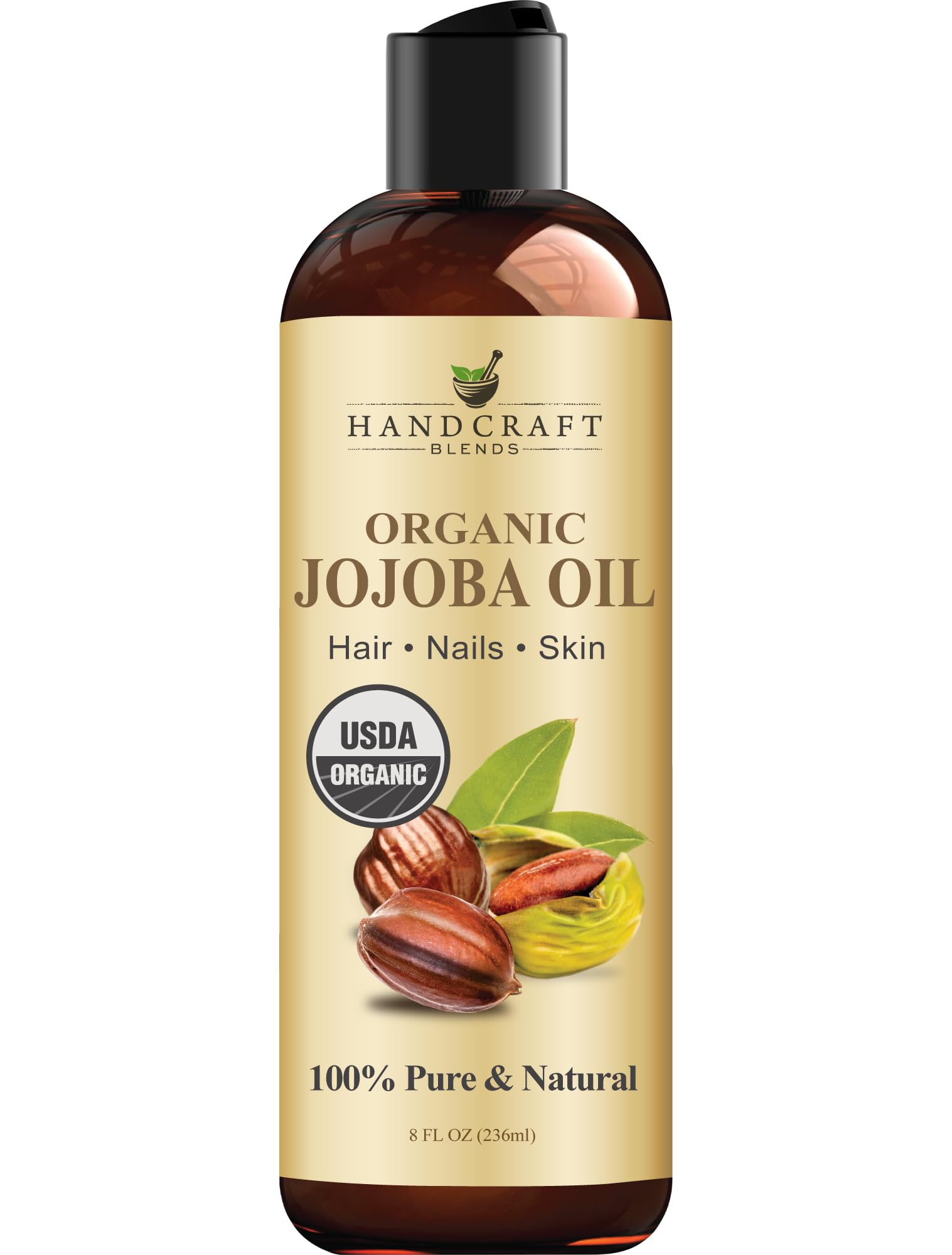 Handcraft Blends USDA Organic Jojoba Oil - 8 Fl Oz - 100% Pure and Natural - Premium Grade Oil for Face, Body and Hair - Anti-Aging Oil - Cold-Pressed and Hexane-Free - Packaging May Vary