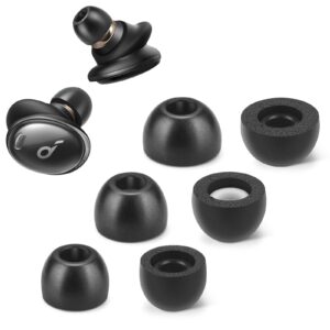 memory foam tips for soundcore liberty 3 pro, anti-slip replacement ear tips for anker true wireless earphones，fit in the charging case, perfect noise cancellation, 3 pairs (assorted sizes, black)