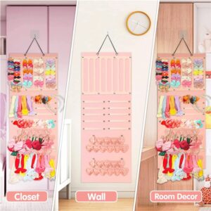 Bow Holder for Girls Hair Large Capacity, Felt Clips Storage Hanger Bows Organizer, Baby Headbands Wall Hanging Organiser Accessories, Set Holder, Pink, (J-1)