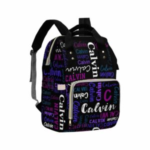 personalized bag, custom diaper bag white & purple name initial black fashion multipurpose daycare bag mummy nursing baby bags shoulder bag casual daypack bag for mom shopping