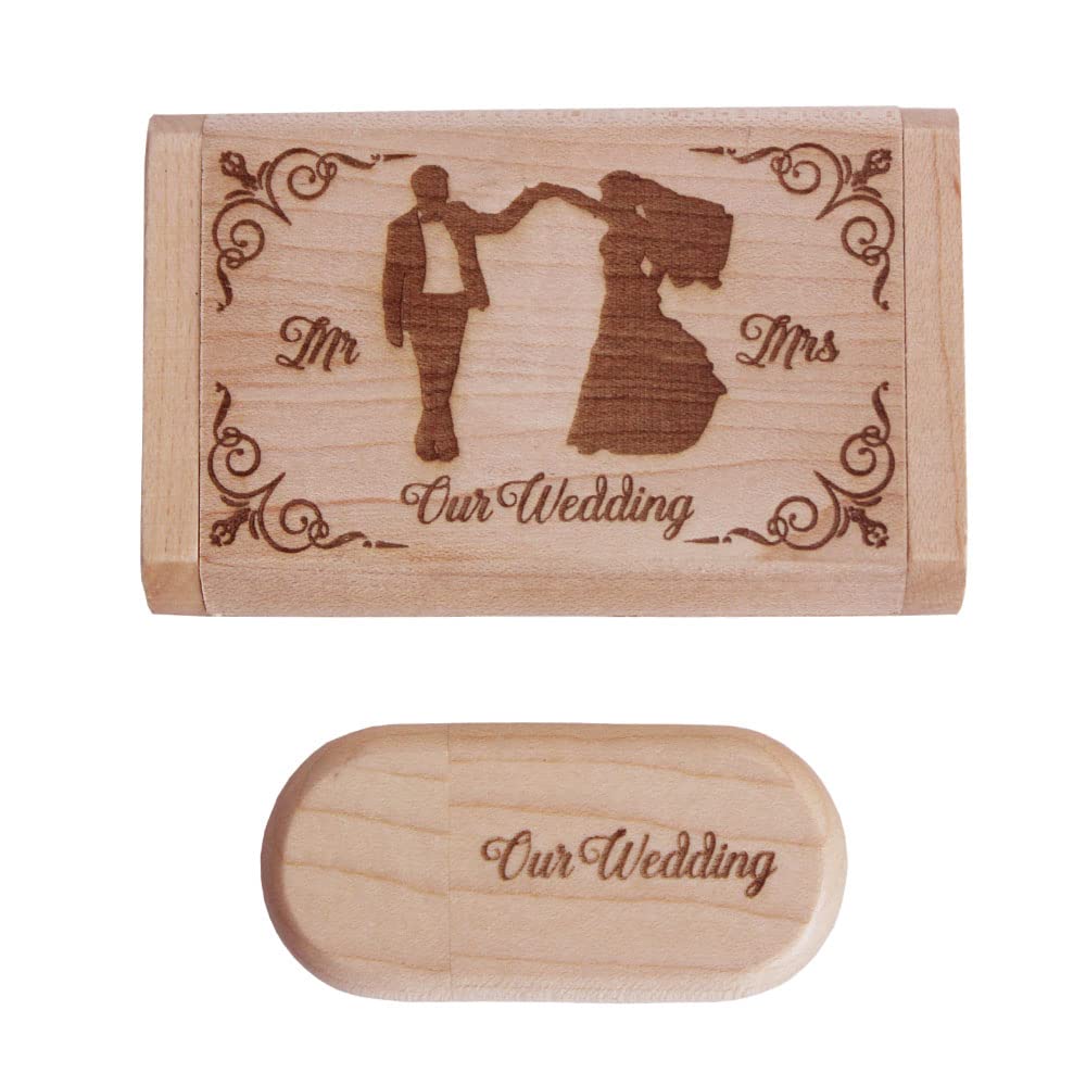 RomanDisk 64GB USB 3.0 Wood USB Flash Drive with Gift Box Wedding Favor Souvenir Gift for Guests, 64GB USB Thumb Pendrive with Box for Wedding Party Birthday Bridal Shower - Maple