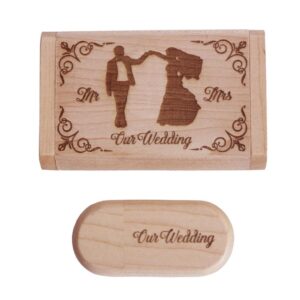 romandisk 32gb wood usb 3.0 flash drive with laser engraving our wedding graphic design, 32gb wood usb memory stick thumb drive with box for wedding/couple/parents - maple