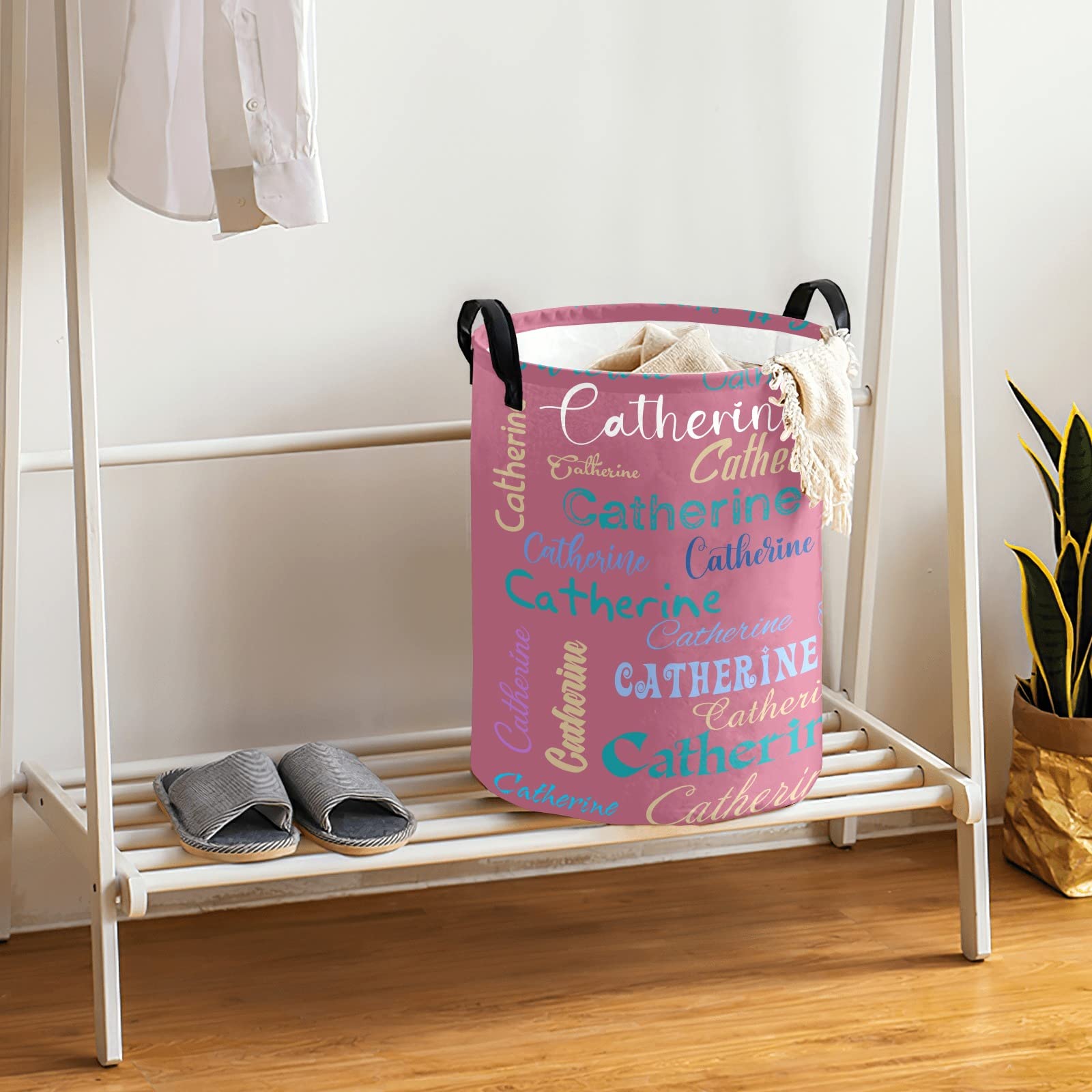 Personalized Laundry Basket Custom Word Art Names Laundry Hamper Collapsible Durable Toys Organizer Storage Bedroom Decor for Boys Girls Adults (Monogrammed 03)